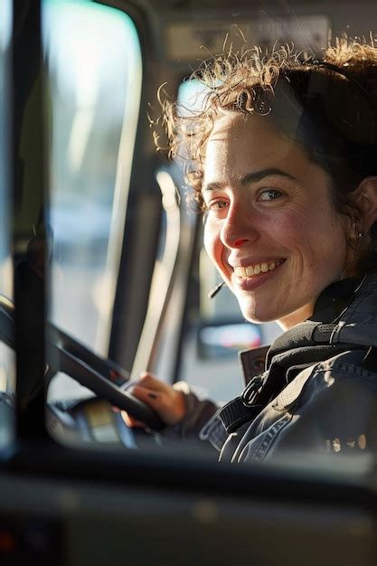 Happy Female Bus Driver Generative Ai Premium Ai Generated Image