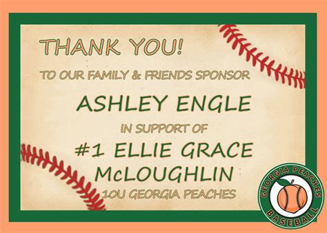 Thank You Ashley Engle Georgia Peaches Girls Baseball