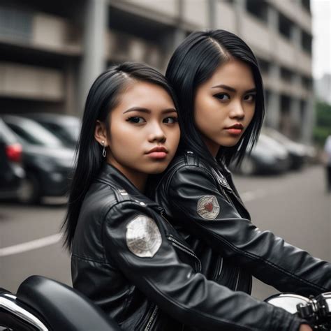 Asian Girl Leather Outfit Motorräder Frauen Frau