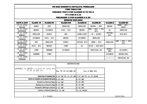 Time Table 2023 24 Pdf