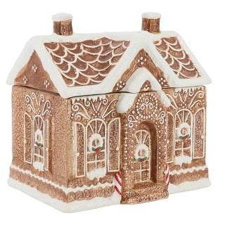 Martha Stewart 2 Piece Gingerbread Ceramic Cookie Jar With Lid In Brown
