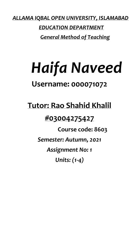 8603 Assignment 2 Allama Iqbal Open University Islamabad Education Department General Method