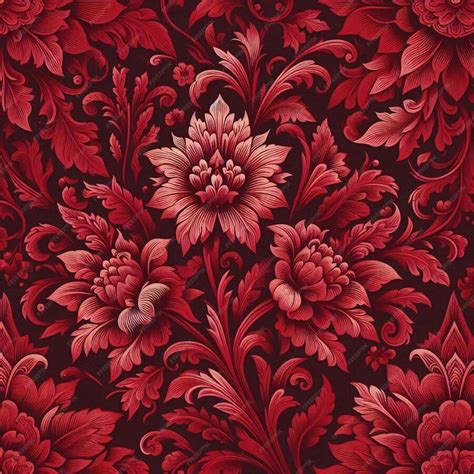 Traditional Floral Patterns Ruby Red Premium Ai Generated Vector