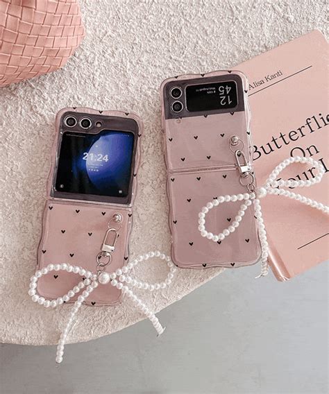 귀여운 지플립 핑크 투명 물결 하트 스트랩 갤럭시 Z플립 3 4 5 지플립4 지플립5 지플립4케이스 지플립5케이스 스트랩케이스