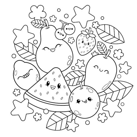 Kawaii Cute Fruits Coloring Pages Fruit Kleurplaten Kawaii Kleurplaat