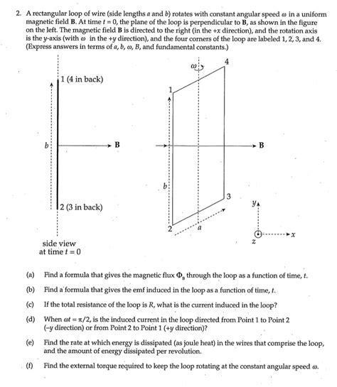 Solved 2 A Rectangular Loop Of Wire Side Lengths A And B Rotates