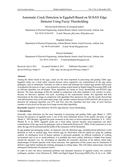 Pdf Automatic Crack Detection In Eggshell Based On Susan Edge