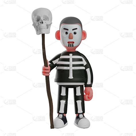 骷髅男孩3d卡通设计与骷髅棒