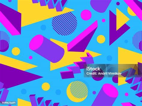 80년대 스타일의 3d 기하학적 이음매 없는 패턴 3d 아이소메트릭 삼각형 지그재그 및 원 판촉 제품 포장지 및 인쇄를 위한