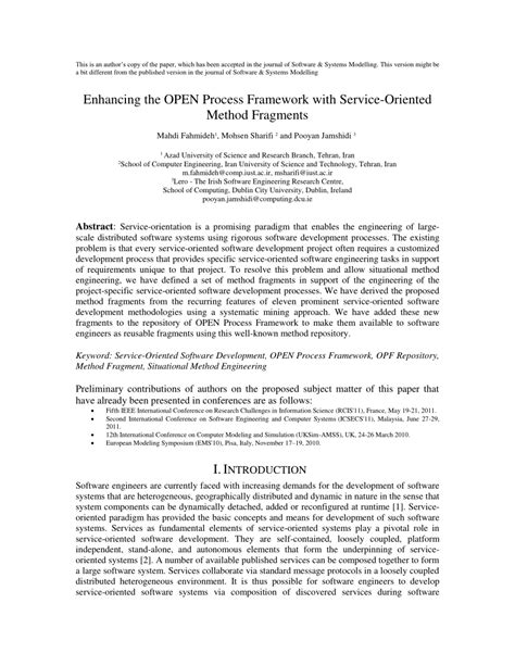 Pdf Enhancing The Open Process Framework With Service Oriented Method Fragments