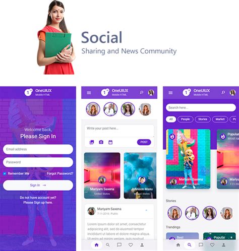 oneuiux creative multipurpose mobile app ui ux html template code market