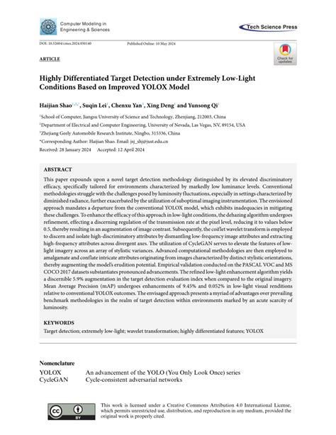 Pdf Highly Differentiated Target Detection Under Extremely Low Light Conditions Based On