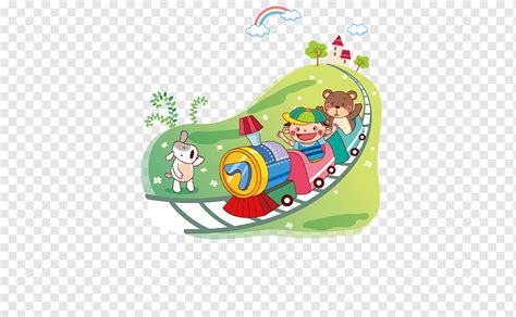 기차 어린이 만화 일러스트 레이 션 곰 기차 만화 포스터 놀이 공원 Png Pngwing
