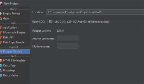 Rubymine Unable To Create New Puppet Module Project Ides Support