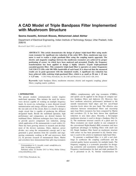 Solution A Cad Model Of Triple Bandpass Filter Implemented With