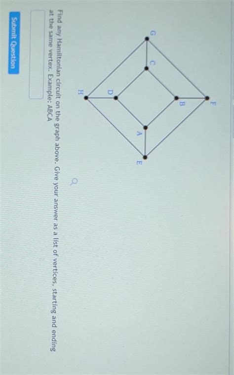 Solved Find Any Hamiltonian Circuit On The Graph Above Give