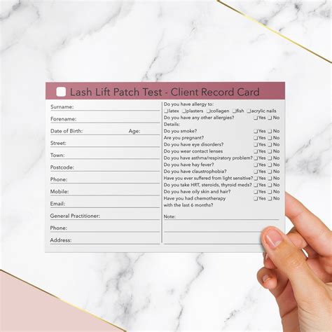 Lash Lift Patch Test Client Record Card Treatment Consultation Salon A6 X25 Ebay
