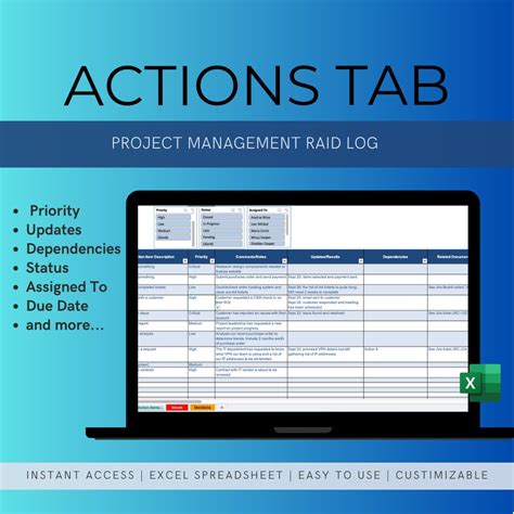 Excel Project Management RAID Log Risk Log Actions Log Issues Log Decisions Log