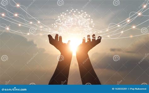 Abstract Palm Hands Holding Global Network Connections Innovative Technology In Science And
