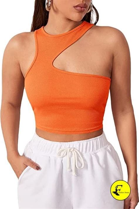 Verdusa Womens Asymmetrical Neck Sleeveless Slim Fitted Ribbed Crop Tank Top Crop Top Outfits