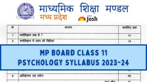Mp Board 11th Psychology Syllabus 2023 24 Download Mpbse Class 11 Psychology Marking Scheme Pdf
