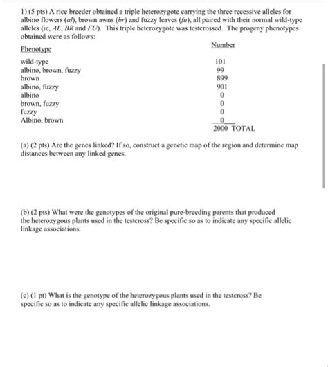 Solved 5 ﻿pts ﻿a Rice Breeder Obtained A Triple