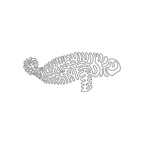 Continuous Curve One Line Drawing Of Manatee Tail Is Paddle Shaped