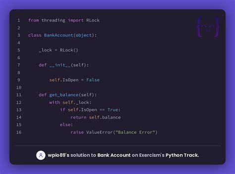 Wpio89s Solution For Bank Account In Python On Exercism
