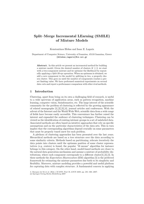 Pdf Splitmerge Incremental Learning Smile Of Mixture Models