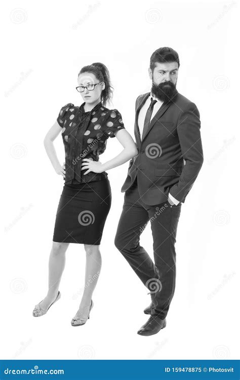 Business People Boss And Attractive Lady Assistant White Background
