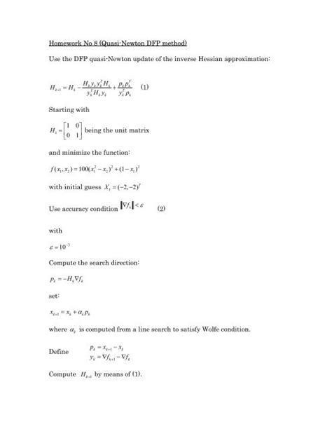 Homework No 8 Quasi Newton Dfp Method