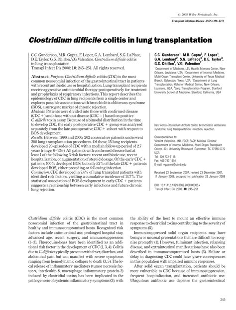Pdf Clostridium Difficile Colitis In Lung Transplantation
