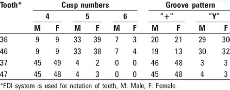 Cusp Numbers And Groove Pattern With Gender Distribution In Permanent Download Table
