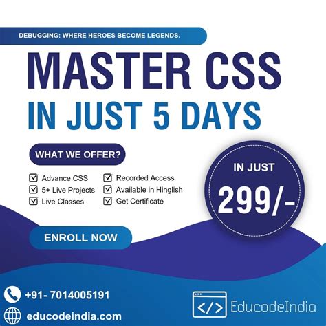 Learn Css In 5 Days With Codemasters Educode India Posted On The Topic Linkedin