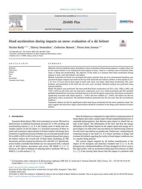 Pdf Head Acceleration During Impacts On Snow Evaluation Of A Ski Helmet