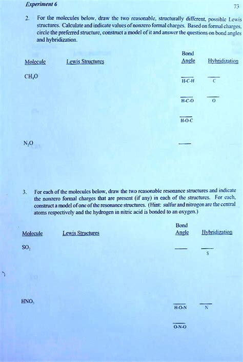 SOLVED Experiment 6 73 2 For The Molecules Below Draw The Two Reasonable Structurally