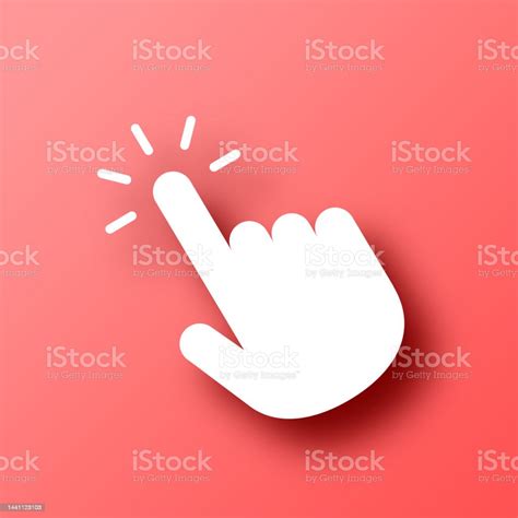 손 모양 커서로 클릭합니다 그림자가 있는 빨간색 배경의 아이콘 아이콘에 대한 스톡 벡터 아트 및 기타 이미지 아이콘 3차원