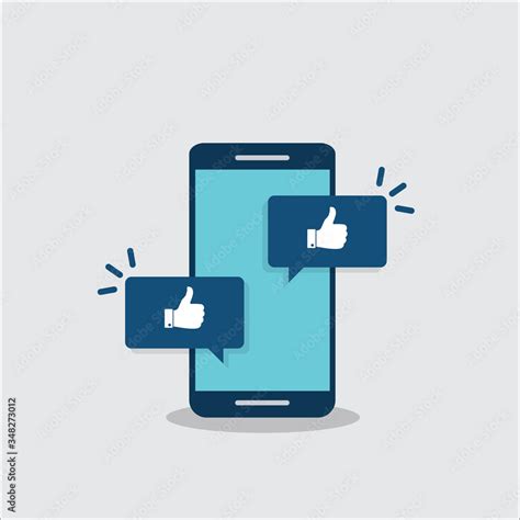 Vector Illustration Smartphone With Like Thumbs Up Emoji Speech Bubble Get Message On Screen