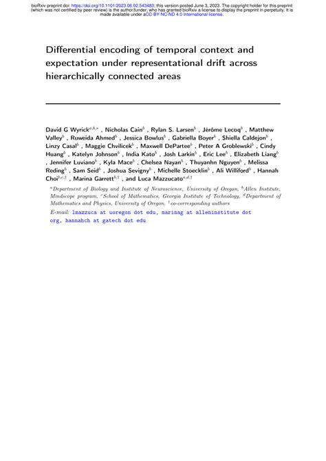 PDF Differential Encoding Of Temporal Context And Expectation Under Representational Drift