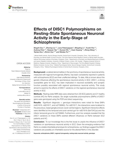 Pdf Effects Of Disc1 Polymorphisms On Resting State Spontaneous