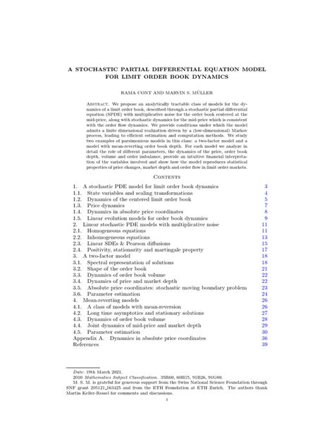 A Stochastic Partial Differential Equation Model Pdf Partial Differential Equation
