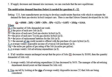 Solved The Multivariate Demand Function Below Is Needed