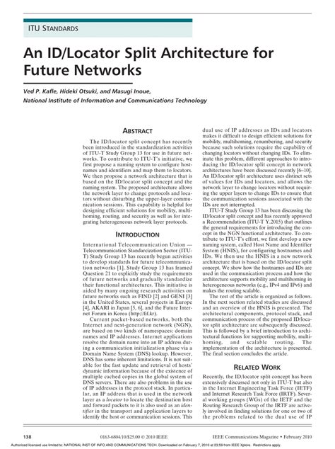 Pdf An Idlocator Split Architecture For Future Networks