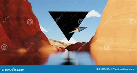 Abstract Dune Cliff Sand With Space Triangle Spaceship And Clean Blue