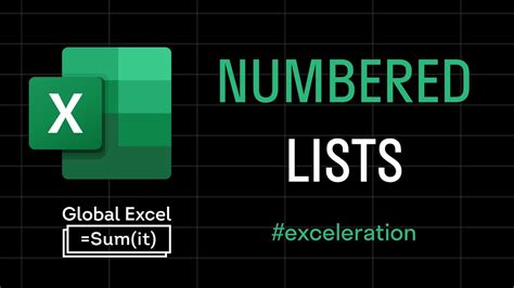 How To Create A Numbered List In Excel Youtube