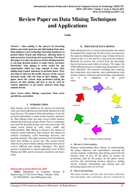 Pdf Review Paper On Data Mining Techniquesandapplications