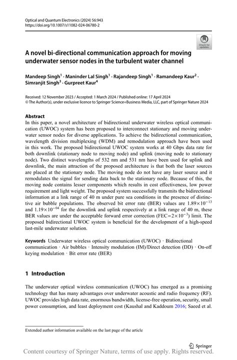 A Novel Bi Directional Communication Approach For Moving Underwater