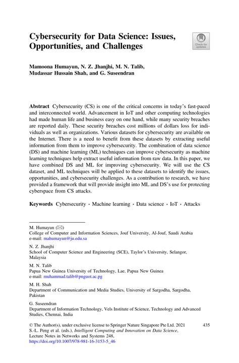 Pdf Cybersecurity For Data Science Issues Opportunities And Challenges