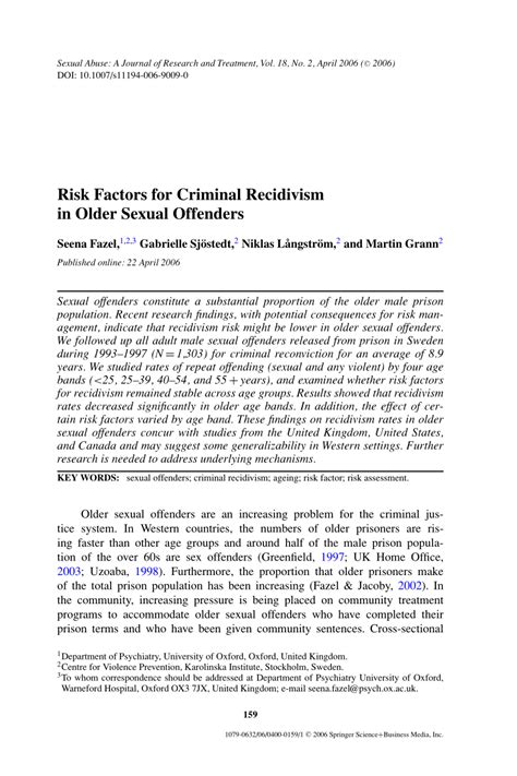 Pdf Risk Factors For Criminal Recidivism In Older Sexual Offenders
