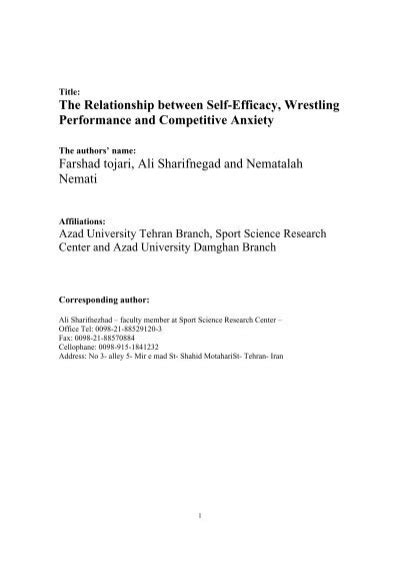 The Relationship Between Self Efficacy Wrestling